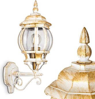 HOFSTEIN Außenwandleuchte Lentua, Wandlampe aufwärts in antikem Look, Aluguß in Weiß/Gold m. Kunststoff-Scheiben, Wandleuchte, E27-Fassung, Vintage Außenleucht
