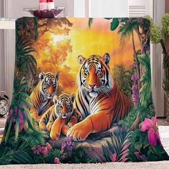 Generic Animal, Tigre, Jungle, Nature Plaid Polaire 200x220 cm, Couverture et Plaid Canapé Grande Taille en Flanelle Douce et Chaude Vert Confortable pour Enf