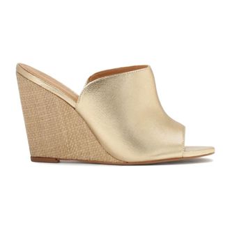Kazar Goldene Leder-Zehentrenner mit Raffia-Abs&auml;tzen - - Shoes - Damen - Gelb - 41 EU