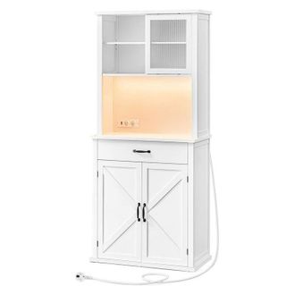Vasagle Vasagle - Meuble de Rangement avec Lumières et Chargeur, Placard de Cuisine, avec Portes et Tiroirs, Buffet, Meuble à café, Étagères Réglables, Style