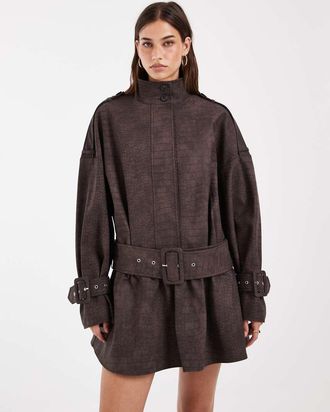 Asos Chemise courte style utilitaire en PU - Chocolat-Marron