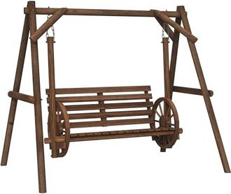 OUTSUNNY Balancelle de Jardin 2 Places en Bois avec accoudoirs Roues de charrette pour Le Jardin terrasse Patio - 200L x 137l x 167H cm Marron