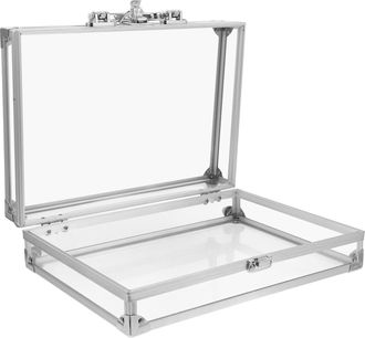 Pretyzoom Gro&szlig;e Transparente Schmuck Make up Box aus Aluminiumlegierung Langlebiger Organizer mit Abschlie&szlig;barem Verschluss Leichter Tragbarer Aufbewahrungskoff