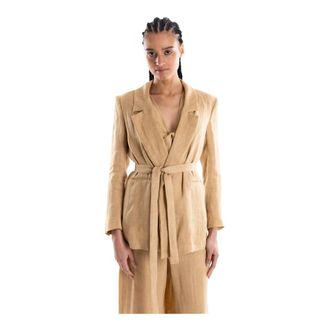 Marella Leinenblazer mit G&uuml;rtel - - Jackets - Damen - Beige - M