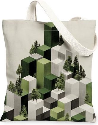 Generic Sacs fourre-tout en toile motif arbres g&eacute;om&eacute;triques, sacs d&eacute;picerie lavables respectueux de lenvironnement, modernes et r&eacute;utilisables, en toile pour l