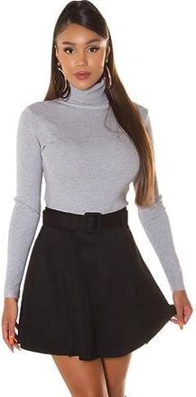 Koucla Pull basique à col roulé pour femme en maille fine, gris clair, taille unique