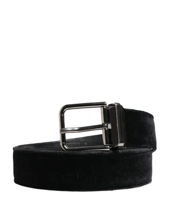 Dolce & Gabbana Mens Suede With Silver-Tone Buckle Belt Black Leather