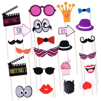 Artibetter 22 St&uuml;ck Foto Requisiten Hochzeit Party aus Papier Bunte Selfie Requisiten mit Roten Lippen Schnurrbart Handgehaltenes Party Fotozubeh&ouml;r f&uuml;r Feiern Fo
