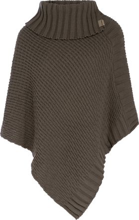 Knit Factory Nicky Gestrickter Poncho - Damen Strickponcho mit Kragen - Mit Wolle - Hochwertige Qualit&auml;t - Cappuccino