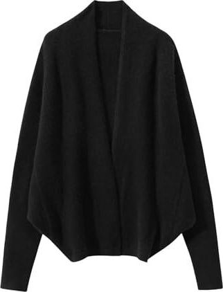 Generic Cardigan classique en cachemire &agrave; manches longues pour femme - Couleur unie - Haut doux et ample, Noir/blanc, taille unique