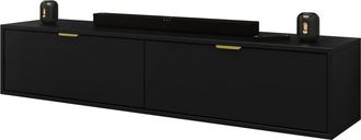 Mirjan24 TV Schrank Serossa mit 2 Schrankfächer und 2 Klappen/Türen, Hängeschrank, Fernsehschrank, TV Lowboard, Fernsehtisch, Unterschrank, TV Tisch (Schwarz, 