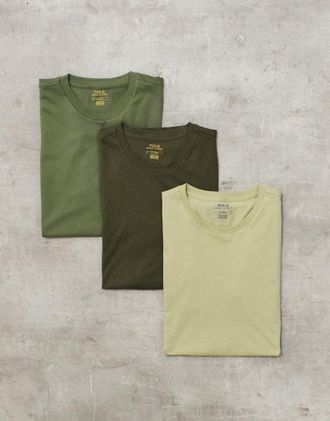 Polo Ralph Lauren Lot de 3 t-shirts confort &agrave; logo embl&eacute;matique - Verts