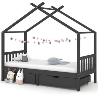 vidaXL Kinderbett mit Schubladen Dunkelgrau Massivholz Kiefer 90x200cm - Vidaxl