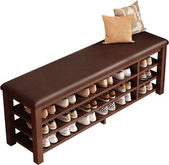 Generic Kleiner Eingangsschuhschrank mit Banksitz kompakte Holzlagerregal Organizer Perfekt für schmale Haustür braun 100cm