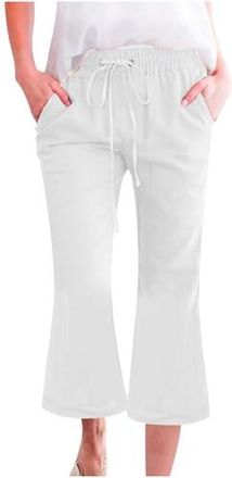 Generic Pantalon en Lin &Eacute;t&eacute; Femme D&eacute;contract&eacute; Fluide Womens Fashionable Casual Cotton and Linen Pocket Waist Slim Bell Bottom Pants Pantalon Yoga Femme Fluide
