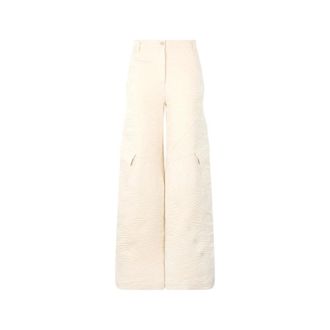 Roberto Cavalli Femme, Pantalons, Beige, Taille: 42 FR Pantalon Large Brodé Zèbre