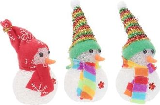 Angoily Lot de 3 D&eacute;corations Lumineuses Bonhomme de Neige de No&euml;l &agrave; Piles &Eacute;clairage LED Multicolore D&eacute;coration Festive de Table pour Int&eacute;rieur Ambiance Chaleu