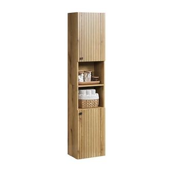 Trendteam PureBliss - Hochschrank - Eiche - Badezimmerschrank in moderner Rillenoptik - edle Metallgriffe - (BxHxT) 40 x 186 x 31 cm - 2 praktische Einlegeb&ouml;den