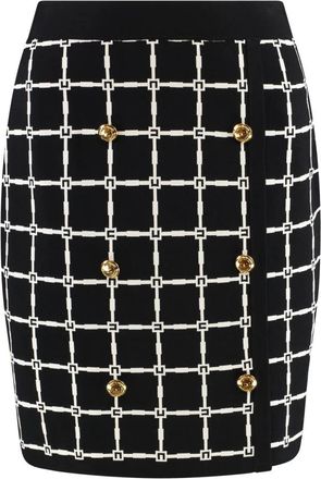 Elisabetta Franchi Femme, Jupes, Noir, Taille: 36 FR Minijupe Jacquard Logo avec Boutons Dor&eacute;s