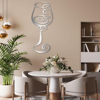 Generic Moderne minimalistische Wanddekoration aus Metall: Weingl&auml;ser, Weinflaschen, Bar-Dekoration f&uuml;r Wohnzimmer, Schlafzimmer, B&uuml;ro (Silber, 121 x 51 cm, 4