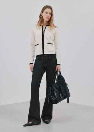 Mango Jacke aus Strick mit Kontrastbiesen ecru - Damen - XXS - MANGO