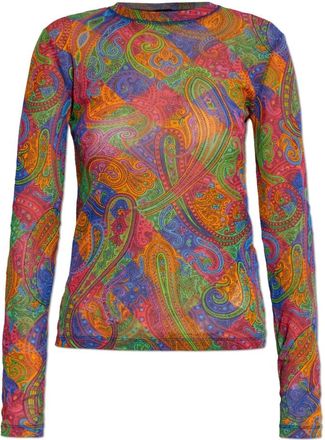 Etro Femme, Tops, Multicolore, Taille: 38 FR Top en Tulle Stretch avec Motif Cachemire Géométrique