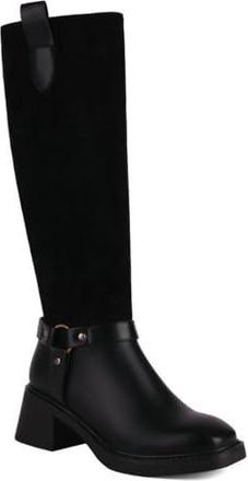 Generic Bottes montantes &agrave; boucle pour femme - Bout rond - Talons bas - Fermeture &eacute;clair lat&eacute;rale - Polyvalentes, Noir, 39.5 EU