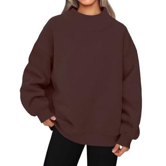 Generic Sweat Shirt Tendance pour Femme, col roul&eacute; Oversize, Manches Longues, Style d&eacute;contract&eacute;, Couleur caf&eacute;, Taille M