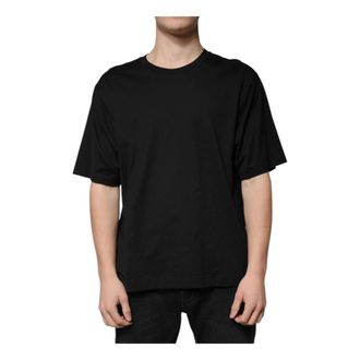 Dolce & Gabbana Schwarzes Baumwoll-Logo-T-Shirt - - Tops - Herren - Schwarzk - XL
