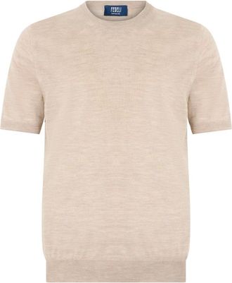 Fedeli Homme, Pulls, Beige, Taille: L Pull ras du cou &agrave; manches courtes