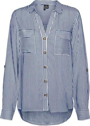 Vero Moda Vmbumpy T-Shirt L/S New WVN GA Noos Chemisier à Manches Longues, Surf The Web/Stripes : Blanc Neige, S Femmes