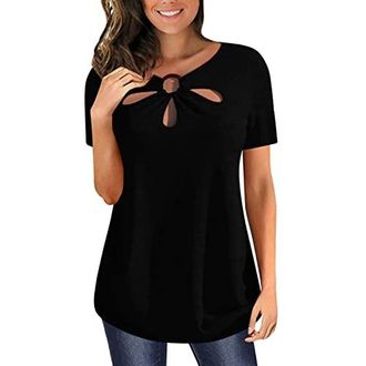 Janly T-shirt pour femme &agrave; col en V pour femme avec col rond pour les tenues d&eacute;t&eacute; d&eacute;contract&eacute;es dans un design uni manches courtes enterrement de vie de jeu