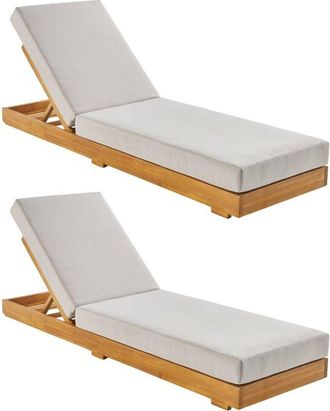 Sweeek Sweeek - Lot de 2 bains de soleil beige - Bois dacacia &eacute;coresponsable - Housses d&eacute;houssables - Dossier inclinable 3 positions - Dimensions 198 x 62