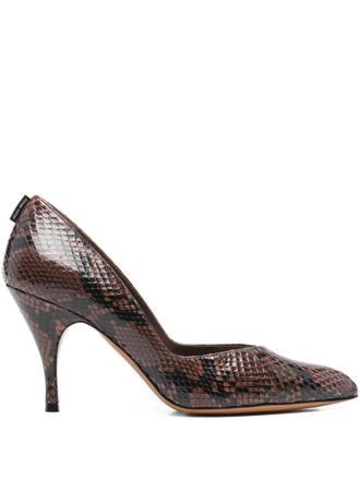 Miu Miu escarpins Ayers 85 mm &agrave; effet peau de serpent - Marron