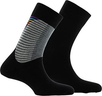 Kindy Lot de 2 paires de mi-chaussettes en coton rayures Arty - couleur - Noir - Pointure - 39-42