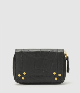 Jerome Dreyfuss Porte-monnaie Henri Cuir Imprim&eacute; Croco Noir