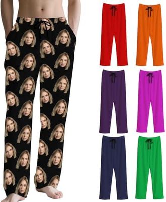 Generic Bas de Pyjama Femme Personnalis&eacute;e Avec Photo de visage Pantalon Pyjama Homme Personnalis&eacute; Avec Image pour Couples Famille Amis Cadeau Personnalisable 