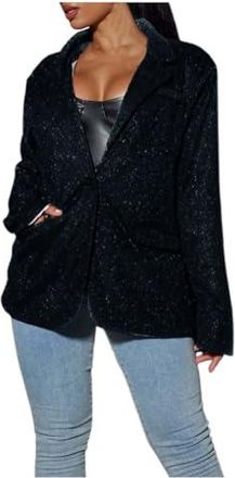 Generic Vestes pour femmes 2026 col ouvert sur le devant manches longues veste d&eacute;contract&eacute;e grande taille, Noir, XXL