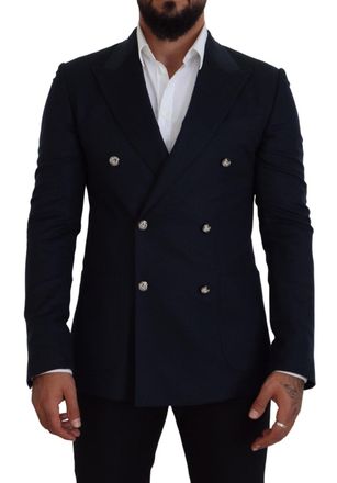 Dolce & Gabbana Mens Blue Double Breasted Formal Coat Blazer Cashmere Silk Clothing