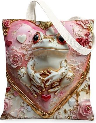 Generic Sac fourre-tout en toile motif grenouilles mignonnes pour faire du shopping, 33 x 38,1 cm, sac &agrave; bandouli&egrave;re r&eacute;utilisable pour femme, peinture animale