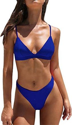 Generic Bikini pour femme - &Eacute;l&eacute;gant et sexy - Deux pi&egrave;ces - Col en V - Triangle - Push Up - Curvy - Maillot de bain - Haut de bikini avec rembourrage - Sans a