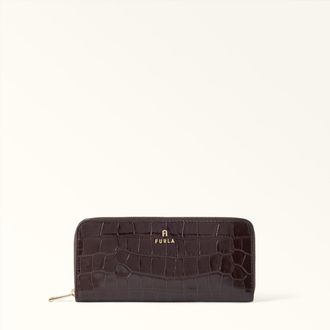 Furla Camelia Zip-around-portemonnaie L Cioccolato Braun Kalbsleder Mit Cocco-print Damen