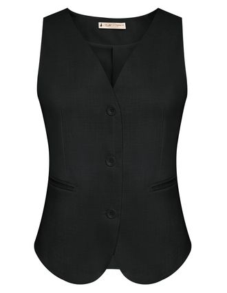 Belle Poque Damen Westen Sommer Vielseitig V-Ausschnitt &Auml;rmellos Button Down Anzug Weste mit Taschen