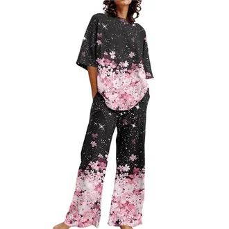 Generic Surv&ecirc;tement pour femme en coton et lin brod&eacute;, l&eacute;ger, pantalon &agrave; jambes larges, ensemble deux pi&egrave;ces amincissant, ensemble de d&eacute;tente pour femme, v&ecirc;tem