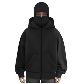 Generic Balaclava Sweat &agrave; capuche zipp&eacute; pour homme avec cagoule - Sweat &agrave; capuche d&eacute;contract&eacute; pour homme avec fermeture &eacute;clair et poche - Coupe-vent - Veste c