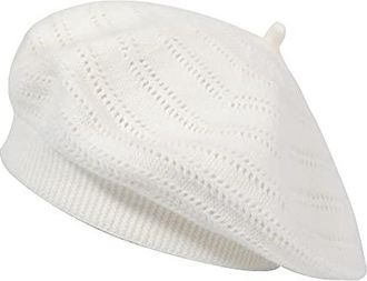 ZLYC Béret Français Réversible en Cachemire de Couleur Unie pour Femmes et Filles(Tricot Blanc),Taille Unique