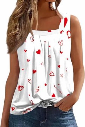 Generic D&eacute;bardeur pour femme en coton ample pour femme - Blanc - Avec imprim&eacute; - Tunique moderne - Sans manches - Respirant - D&eacute;bardeur - Col en U - T-shirt &agrave; 