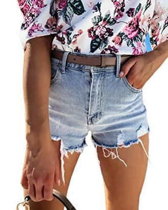 ORANDESIGNE Femme Jeans Shorts Taille Haute Denim Pantalon Court Bermudas Skinny Stretch Mini Hot Shorts Été Short en Jean Z2 Bleu Clair L
