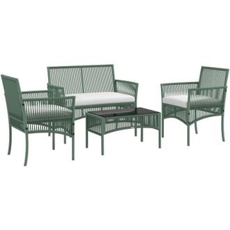 OUTSUNNY Salon de jardin 4 places 4 pi&egrave;ces style colonial table basse coussins inclus r&eacute;sine tress&eacute;e fil&eacute;e aspect rotin vert