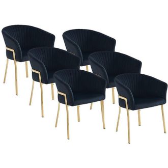 Vente-Unique Pascal Morabito - Lot de 6 chaises avec accoudoirs en velours et m&eacute;tal dor&eacute; - Noir - zaova de
